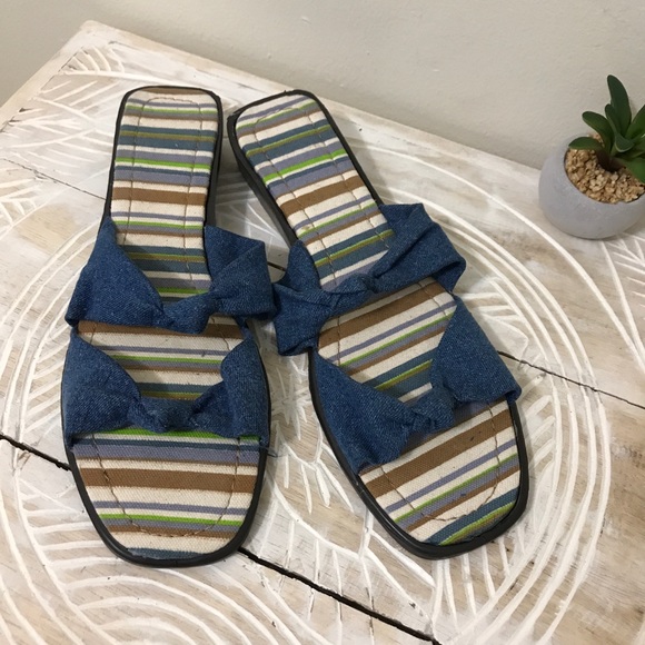 Shoes | Denim Colorful Striped Sandals Textile | Poshmark